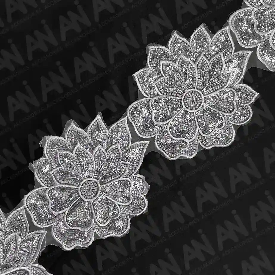 Beaded cut work Lotus Lace Trim on net | 1 meter – Ani Accessories