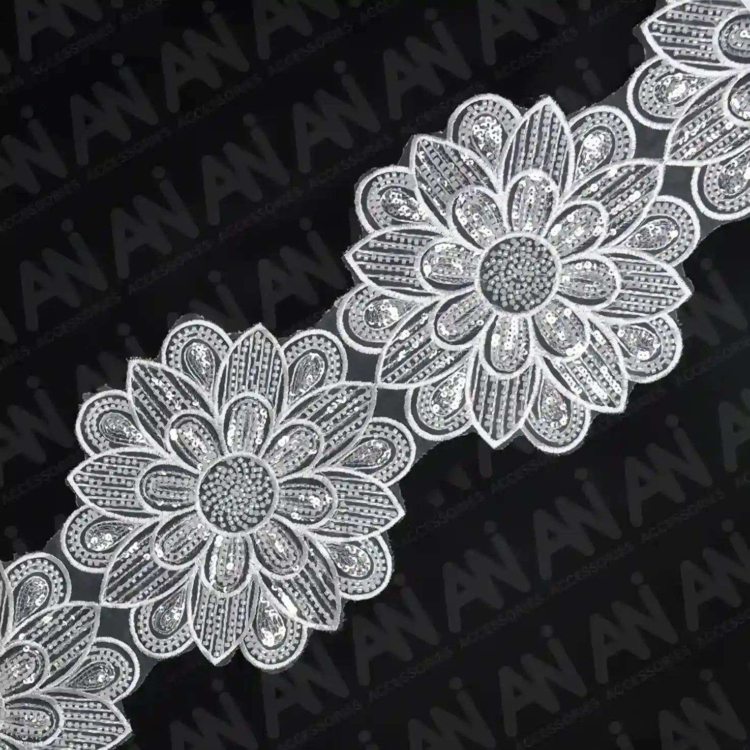 Beaded cut work Sunflower Lace Trim on net | 1 Meter – Ani Accessories