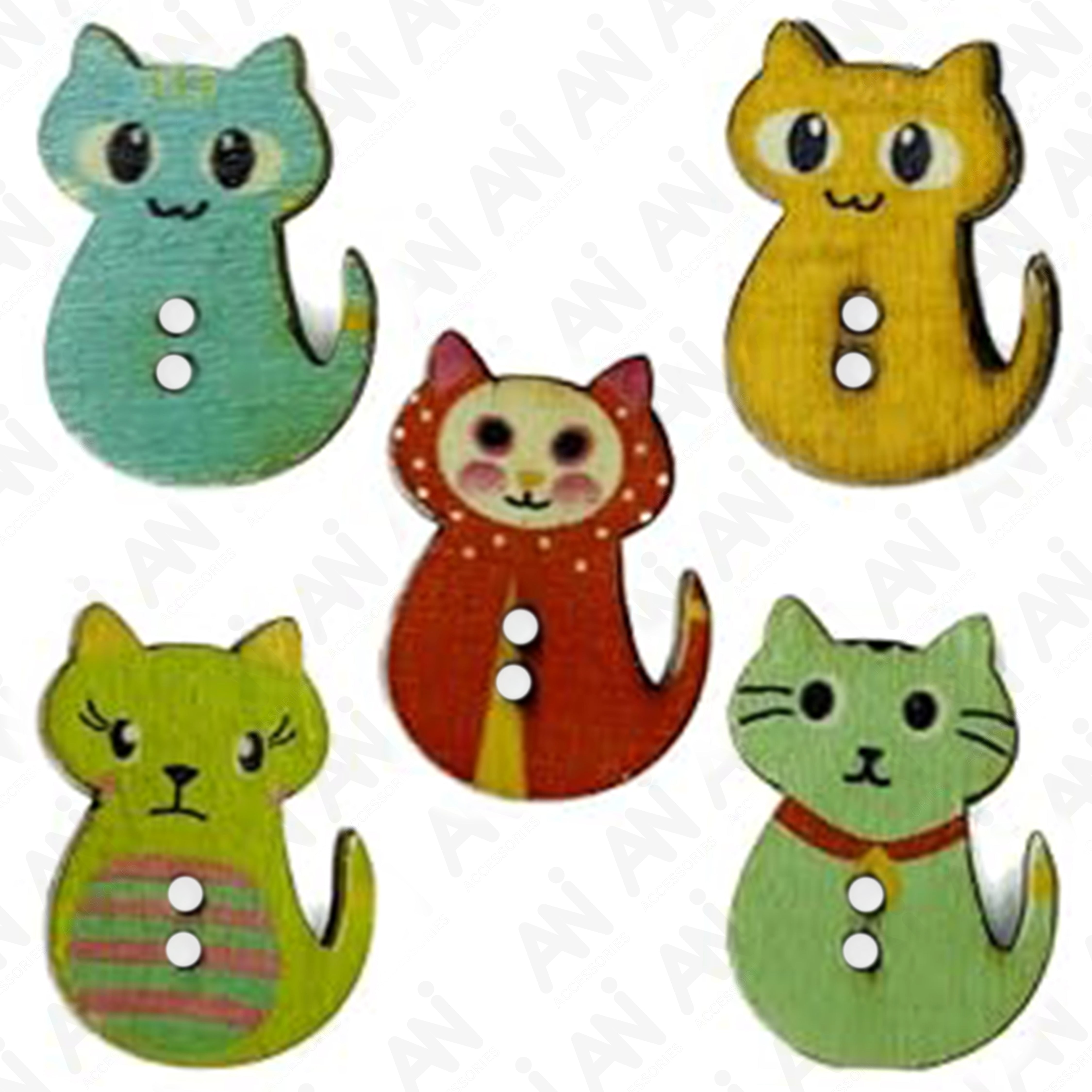 Wooden Cute Kitty Buttons(Set of 20) – Ani Accessories