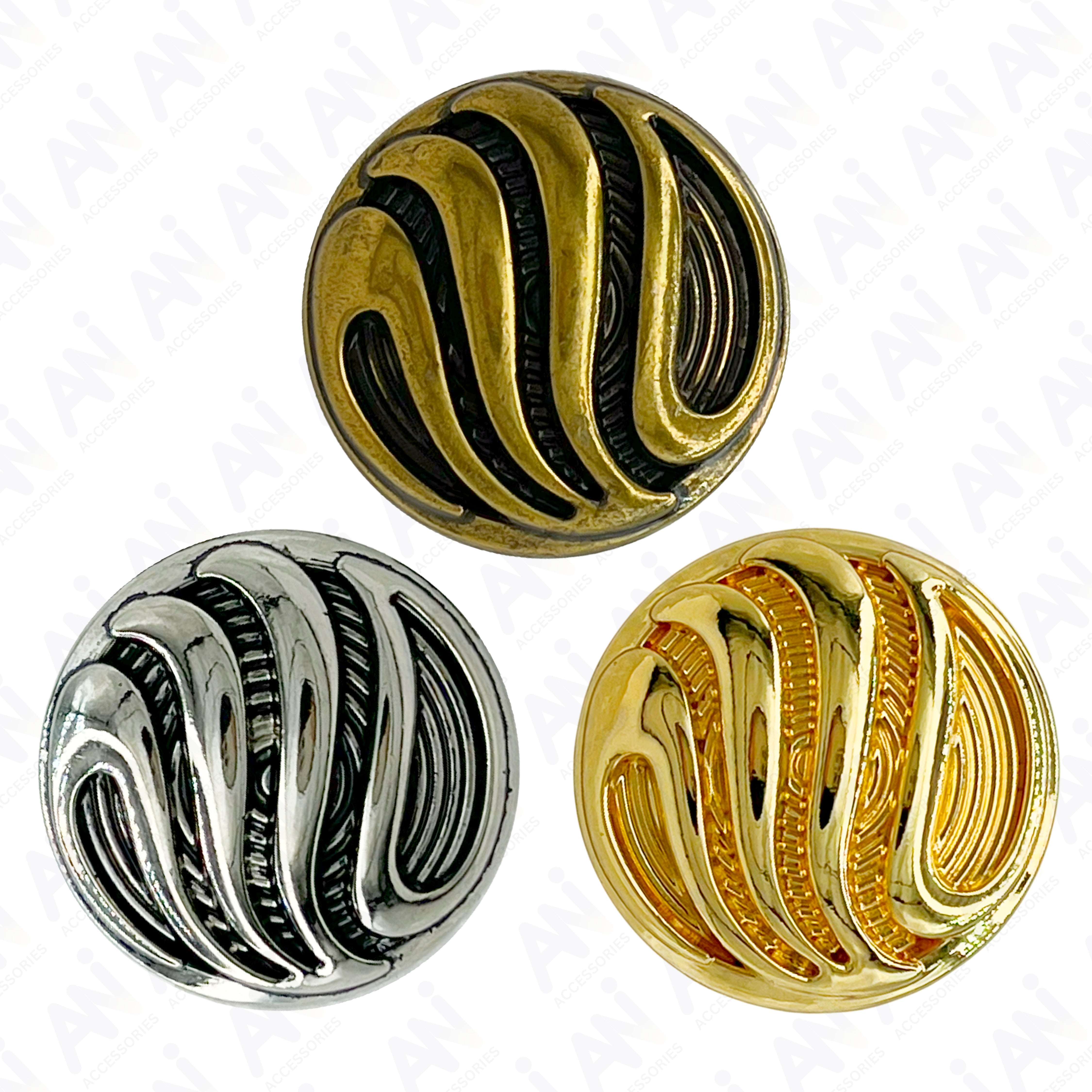 Ornate Metal Buttons with Wave Motif – Ani Accessories