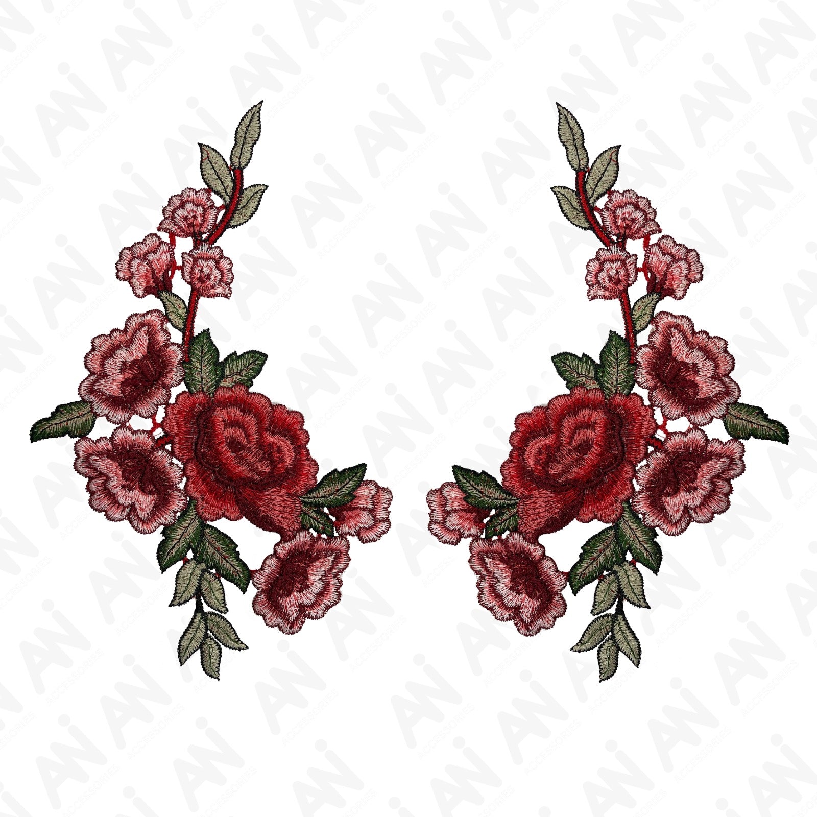 Two Piece Red Rose Flower Embroidered Sew On Applique Patch – Ani ...